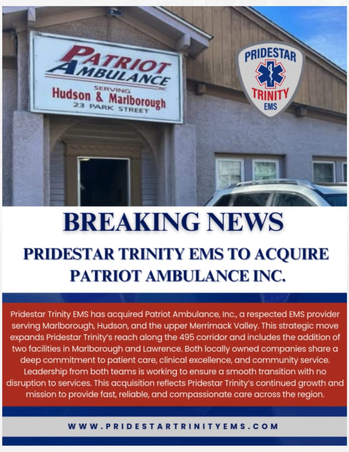 Pridestar Trinity to Acquire Patriot Ambulance - Pridestar Trinity EMS